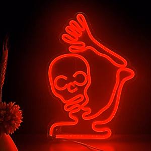 Halloween Skull Neon Sign 16 x12" - Red Beautiful Handmade Halloween Skeleton Led Signs For Room Wall Decor,Cool Led Signs for Halloween Party,Halloween Decorations,Room Windows Décor (Skull)…