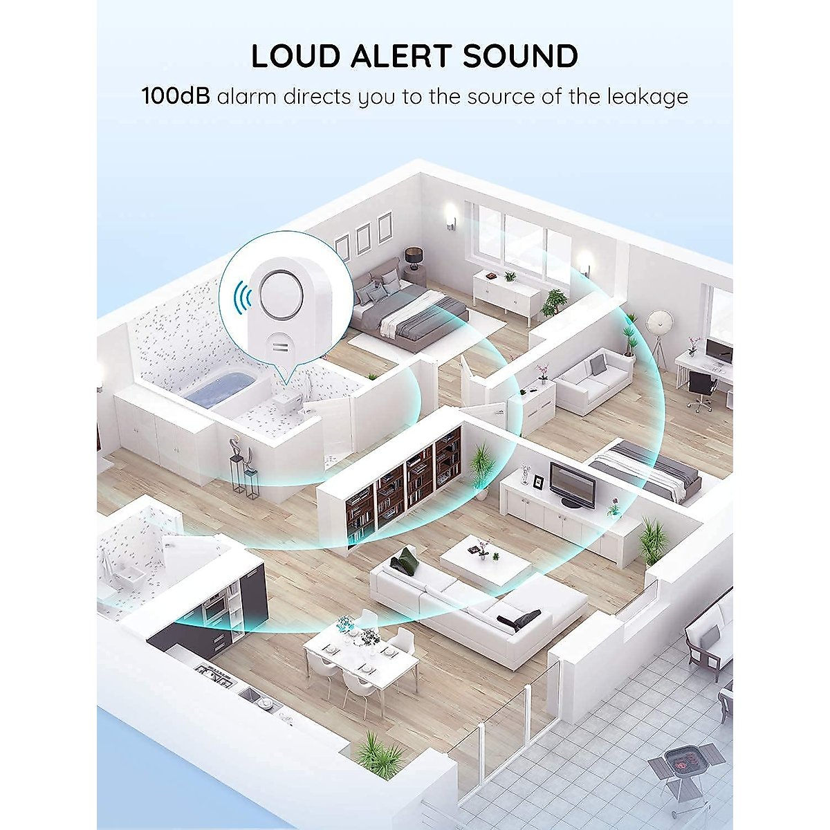 Govee Water Detectors 7 Pack Sensor with 100dB Adjustable Audio Alarm Bundle with Govee WiFi Smart Gateway with Alert Email & APP Push for Home Bedrooms