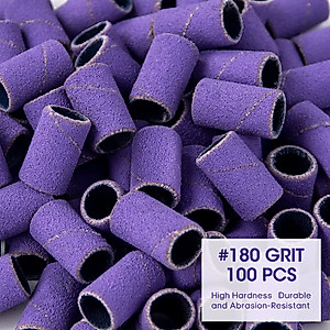 krofaue Sanding Bands Nail Drill Bits Professional Drill Bits Set for Nails 100pcs Sanding Bands Extreme Fine #180 Grits for Acrylic Nails Gel Manicures and Pedicure with 3/32" Mandrel Bit