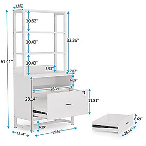 Tribesigns 2 Drawer Vertical File Cabinet with Lock & Bookshelf, Letter Size Large Modern Filing Cabinet Printer Stand with Open Storage Shelves for Home Office, White