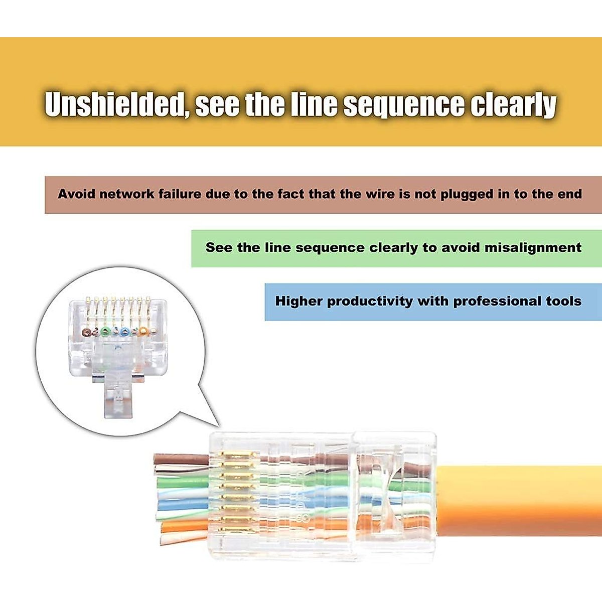 VCELINK RJ45 Cat5e Cat5 Pass Through Connectors, Cat5e RJ45 Ends, RJ45 Modular Plugs for Solid or Stranded UTP Network Cable 100-Pack