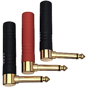 CNCESS CESS-244 Right Angle Guitar Adapter 1/4 Inch TS Female to Male, 6.35mm Adapter, Gold-Plated Connectors, Metal Housing with Heat Shrink Protection, 3-Pack
