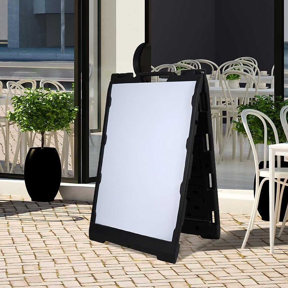 BannerBuzz Premium A-Frame Sidewalk Sign with Dry Erase Surface, Plastic Frame and White Board for Outdoor and Indoor Advertising (2' W x 3' H, White)