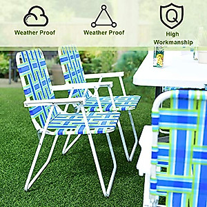 Giantex Beach Chairs Set of 6, Patio Folding Lawn Chairs for Adults, Outdoor Webbing Chair w/Steel Frame, Lightweight & Portable Camping Chairs for Fishing, Yard, Garden, Poolside Webbed Chairs, Blue