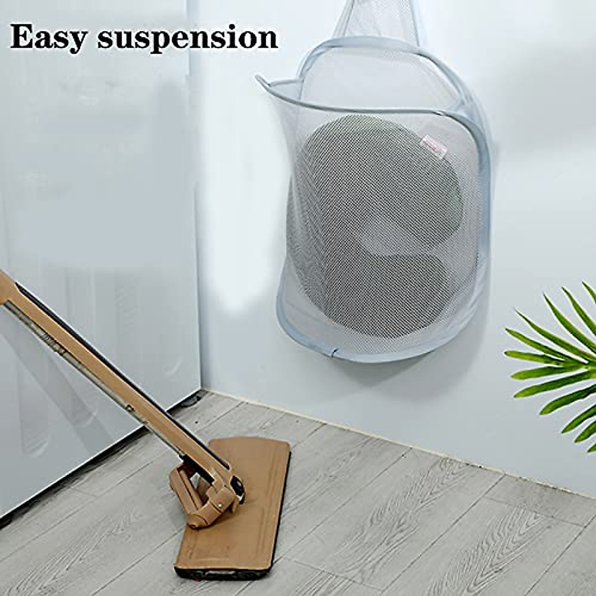 Asonen Hanging Pop Up Laundry Basket, Foldable Mesh Hamper Dirty Clothes Basket with Carry Handle Suitable for Travel, Bedroom, Bathroom, Dorms (1 Pack, White)