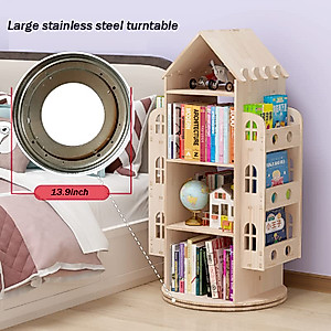Bear Qiaqia Rotating Bookshelf, Kids Bookshelf, 360 Display Floor Standing Bookcase Storage Rack Children's Bookshelf, Wood Storage Organizer for Kids