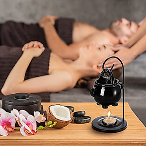 Jucoan 2 Pack Hanging Cauldron Oil Burner, Ceramic Essential Oil Wax Melt Burner Tealight, Witches Witchcraft for Halloween & Wiccan Rituals, Gothic Home Décor Gift