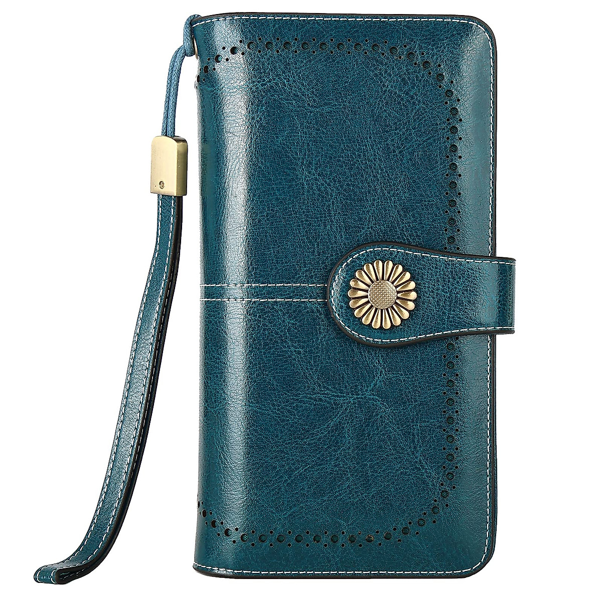 KELEEL Women's RFID Blocking Wallet Genuine Leather Clutch Wallet Card Holder Organizer Ladies Purse (Blue)