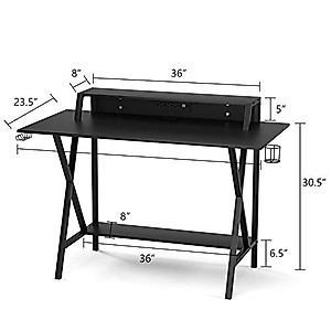 Casart Gaming Desk 48'for Gamer, Gaming Computer Workstation with Cup & Headphone Holder, Socket of 3-Outlet & 2 USB Ports Multifunctional Writing Desk for Home and Office