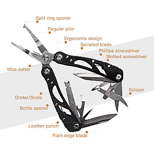 Kaba 12-in-1 Multitool Pliers of Fishing Tools, Professional Stainless Steel Multitool Pliers,Pocket Knife,Bottle Opener,Apply to Survival,Camping, Hunting and Hiking DIY Gifts for Men