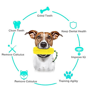 Dog Chew Toys for Aggressive Chewers Dog Corn Toothbrush Stick Teeth Cleaning Squeaky Toy with Chewing Rope for Medium Dogs Tough Dog Dental Teeth Cleaning Chew Toy (Yellow)