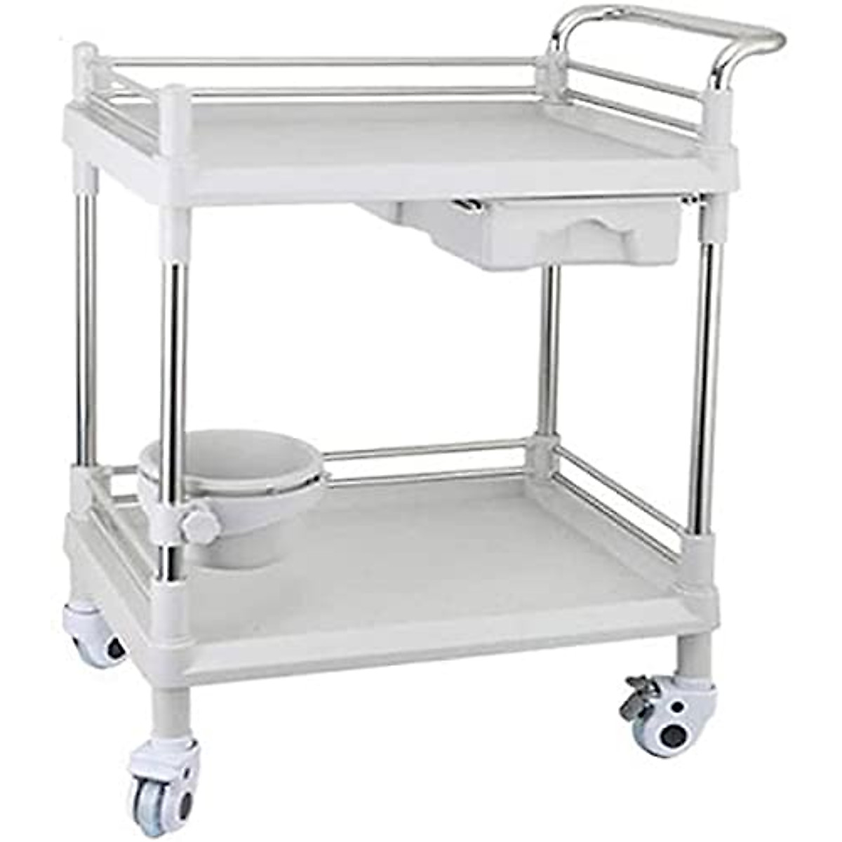 2-Layer Stainless Steel Medical cart, Beauty cart, Musical Instrument cart with Drawers and rotatable Dirt Bucket (Size : Small)