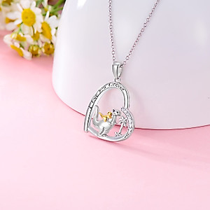 MEIDERBO Dinosaur Necklace 925 Sterling Silver I Love You Forever Dino Heart Pendant Necklace Dinosaur Jewelry Gifts for Women Mom Daughter
