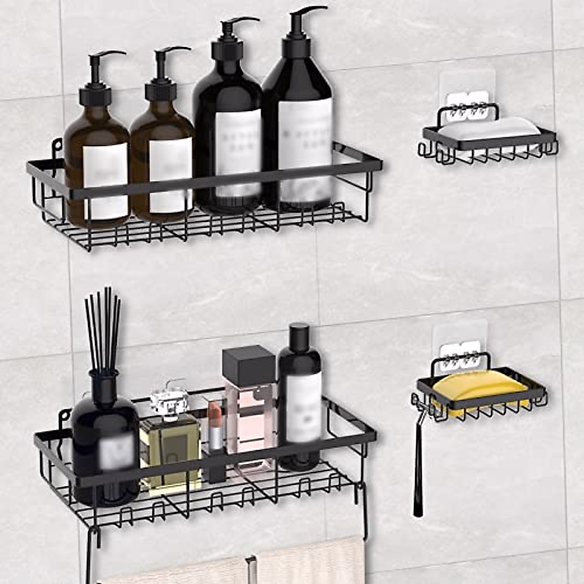 Irishom Shower Caddy Shelf, Adhesive/Wall Mounted Bathroom Shower Organizer for Shower Kitchen, Rustproof 304 Stainless Steel Rustproof Shower Rack with Towel Rack