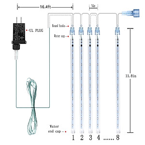 Kwaiffeo Christmas Lights, Meteor Shower Lights 12 inch 8 Tube Rain Falling Icicle Cascading Lights for Xmas Tree Halloween Decoration Wedding Party, Christmas Decorations Outdoor Yard, UL Plug Blue