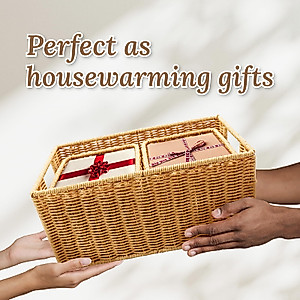 WeeNest Wicker Basket with Handle, Wicker Baskets for Organizing, Shelf Baskets, Shelf Baskets for Organizing, Woven Basket with Handles, Wicker Basket Organizers, Resin Wicker Set of 3, Latte