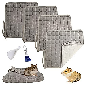Hamiledyi Guinea Pig Fleece Cage Liners - 4 Pack Washable Guinea Pig Pee Pads, Reusable and Anti Slip Guinea Pig Bedding Fast Absorbent Pee Pad for Small Animals with Broom and Dustpan