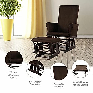 Premium Comfort Practical Rocking Chair Solid Wood Construction, Incredibly Smooth Quiet Gliding Baby Nursery Relax Chair Glider Ottoman Set with Cushion Brown