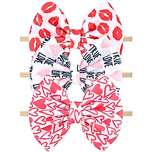 NCMAMA Valentine's Day Baby Headbands Pink Red Love Heart Printed Elastic Nylon Valentines Hairbands for Baby Girls Newborn and Infant 3 Pcs (Valentine's Day- A)