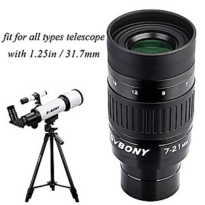 SVBONY SV135 Telescope Eyepiece Zoom 7 to 21mm 1.25 Inch Zoom Eyepiece Fully Multi Coated 6 Element 4 Group Zoom Lens Telescope Accessory for Astronomic Telescopes