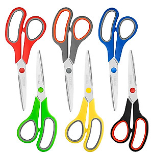 Scissors Bulk 6-Pack, All Purpose Scissors Stainless Steel Sharp Scissors for Office Home General Use Craft Supplies, High/Middle School Classroom Class Older Kids Scissor Set, Right / Left Handed