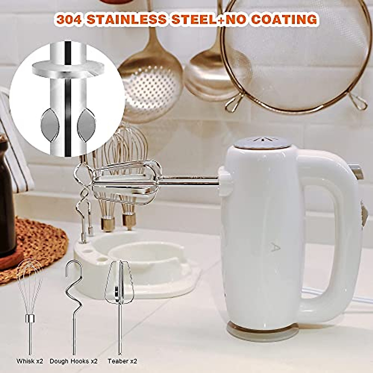 Gkcity Hand Mixer Electric Kitchen Aid Mixer Handheld Mixer 5 Speed Cake Mixer for Baking Cake Egg Cream Food Beater Mashed Potatoes Eject Button 2 Whisks/2 Beaters/2 Dough Hooks