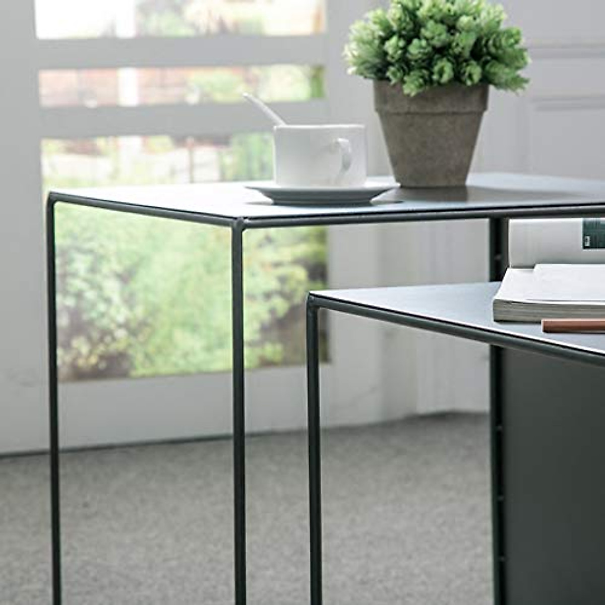 Articles for daily use Nesting Coffee Table, Industrial Stacking end Table, Modern Bedroom Table 2 Piece Set, Sturdy Metal Legs Modern Furniture, Vintage Accent Table