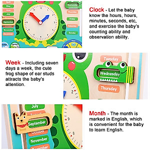 Ghims Montessori Educational Learning Toys, Kids Calendar, Toddler Calendar Learning for Home, Multifunctional Wooden Frog Teaching Clock, Weather, Season, Time, Week Toys for Kids 3+