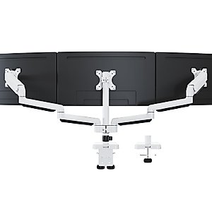 MOUNTUP Triple Monitor Mount, 3 Monitor Stand Desk Arm for Max 32'' Computer Screens, Max Extension 62.3" Gas Spring Triple Monitor Stand Holds 4.4-19.8lbs, VESA Bracket with Clamp/Grommet Base, White