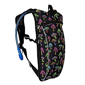 iHeartRaves Space Spores Hydration Pack Cute Holographic Rave Water Backpack Hydropack 2 L - Raves, Music Festivals, Hiking, Running, Outdoor Activities, Exercise, Biking (Black, OneSize)