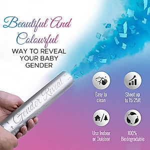 Santiago Design | Gender Reveal Confetti Cannon Poppers - Set of 2 Blue - 100% Biodegradable Confetti Tissue & Safe Powder Smoke - Baby Boy Gender Reveal Party Supplies