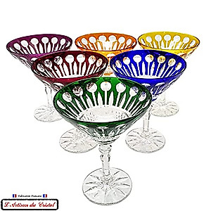 6 Champagne and Cocktails Crystal Glasses - 6 Colors Assortments - Roemer Service Diamant (17 cl) - Klein House - Company : Artisan du Cristal - Gift Set - Stamped : Klein 54120 Baccarat France