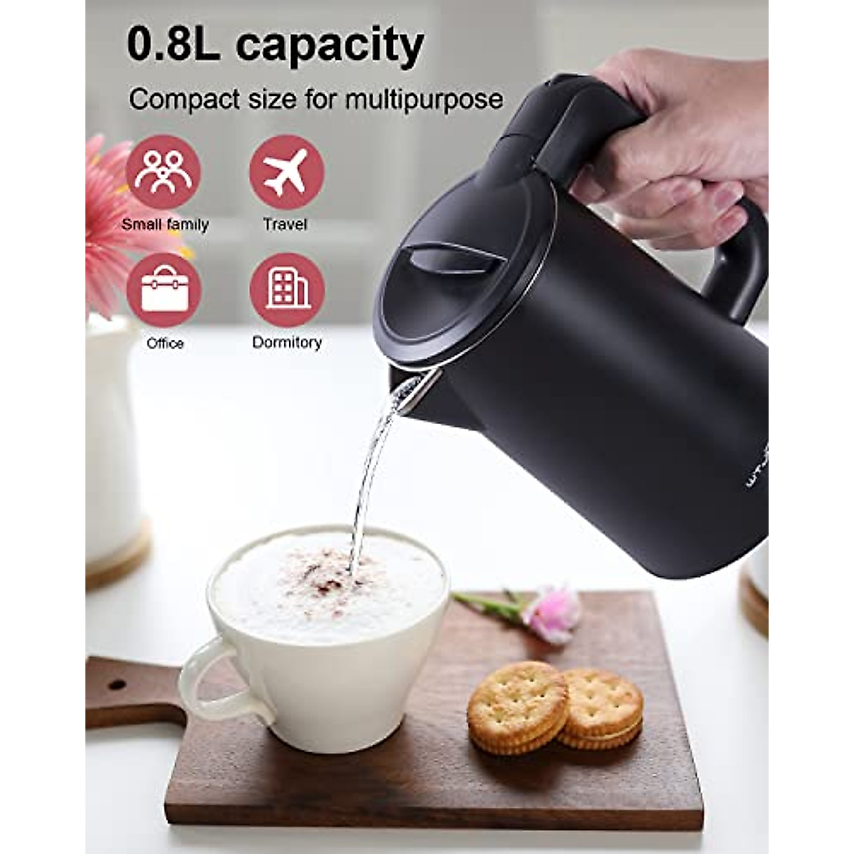 0.8L Electric Kettle Stainless Steel, 800 Watts Small Electric Kettle Fast Boil Auto Shut-off, Portable Water Boiler for Small Kitchen, Business Trip and More