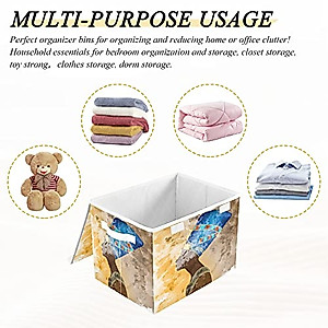 Krafig Old Egyptian Foldable Storage Box Large Cube Organizer Bins Containers Baskets with Lids Handles for Closet Organization, Shelves, Clothes, Toys