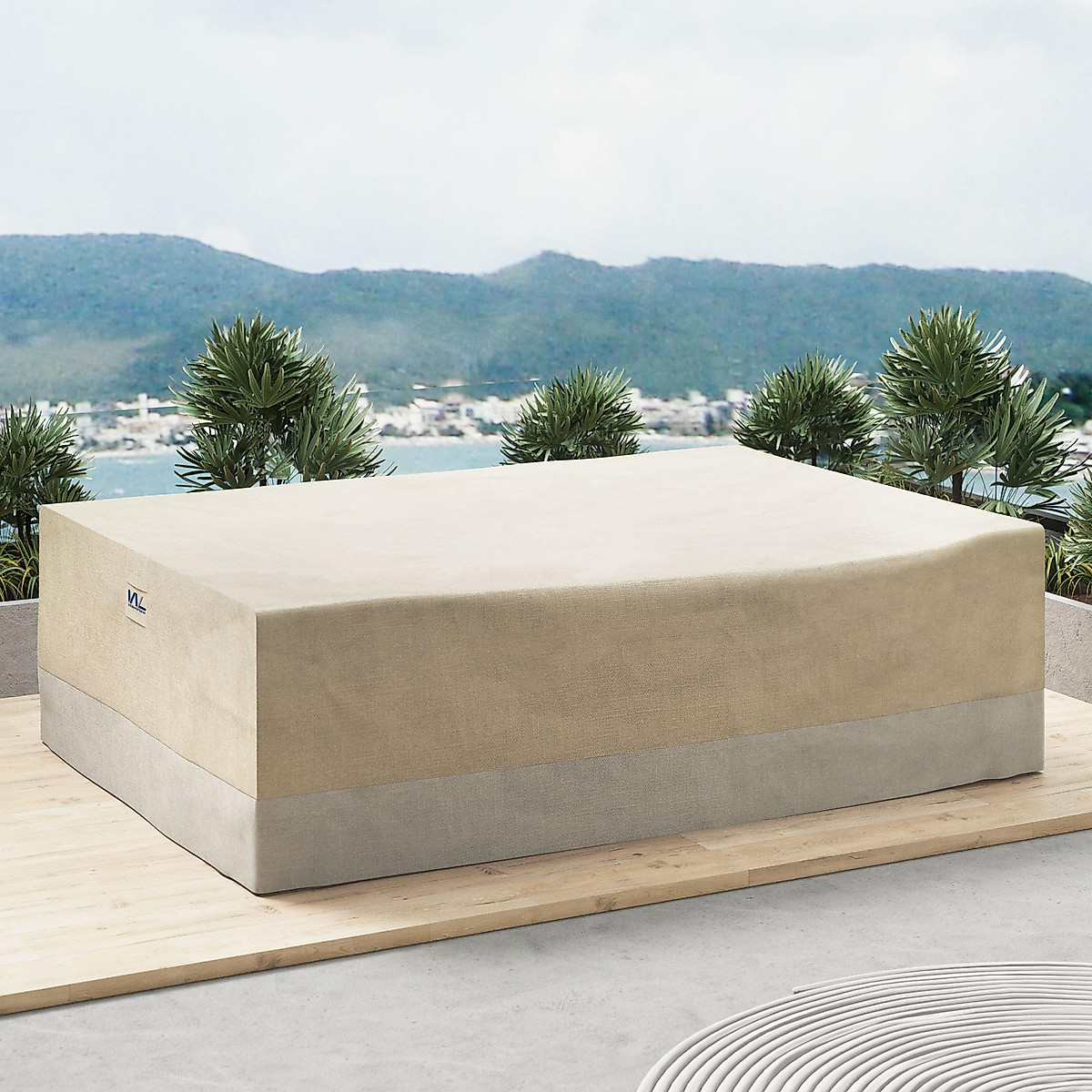 Wisteria Lane Patio Furniture Cover with Air Vent, 108.3”L X 81.9”W X 31.5”H, Heavy Duty Oxford Outdoor Couch Cover for Sectional, Table and Chair, Water-resistant, Weatherproof, Beige & Grey