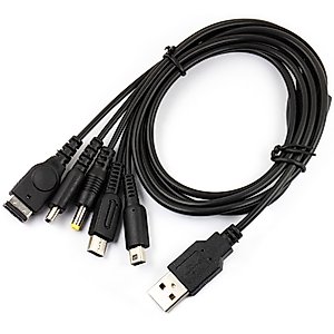 risingsaplings for USB Cable 5 in 1 Cord for Wii U DS Lite New 3DS XL 3DS XL 2DS Dsi XL NDS GBA SP PSP 1000 2000 3000