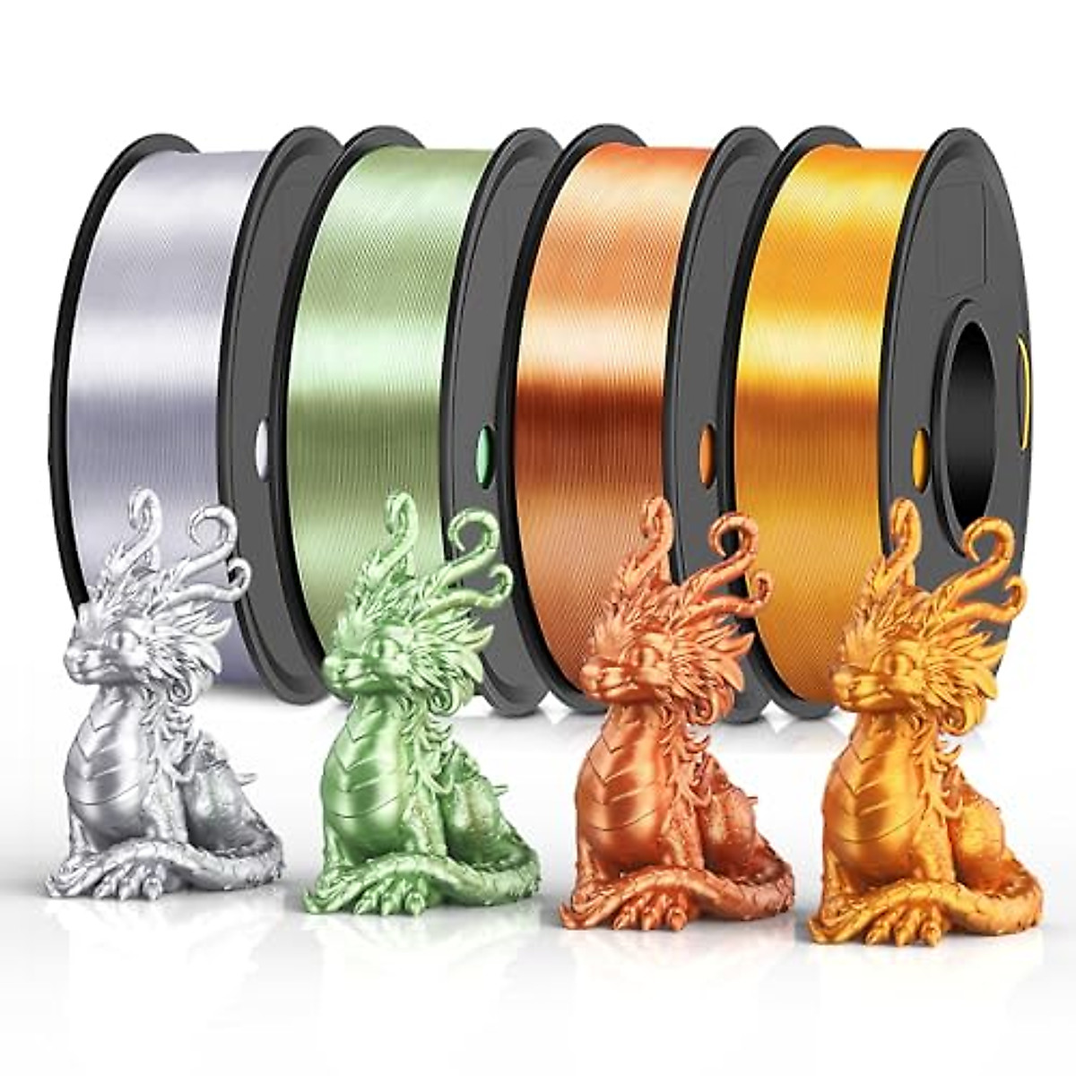WEEDO Silk PLA Filament 1.75mm Bundle for 3D Printer, 4 Rolls of 250g Silk Copper/Silk Gold/Silk Sliver/Silk Bronze 3D Printer Filament, Dimensional Accuracy ±0.02mm, Clog-Free, Tangle-Free