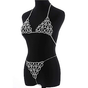 Evild Crystal Body Chain Silver Bikini Bra Chain Suit Beach Waist Belly Chain Crop Top Underwear Body Jewelry Accessories for Women