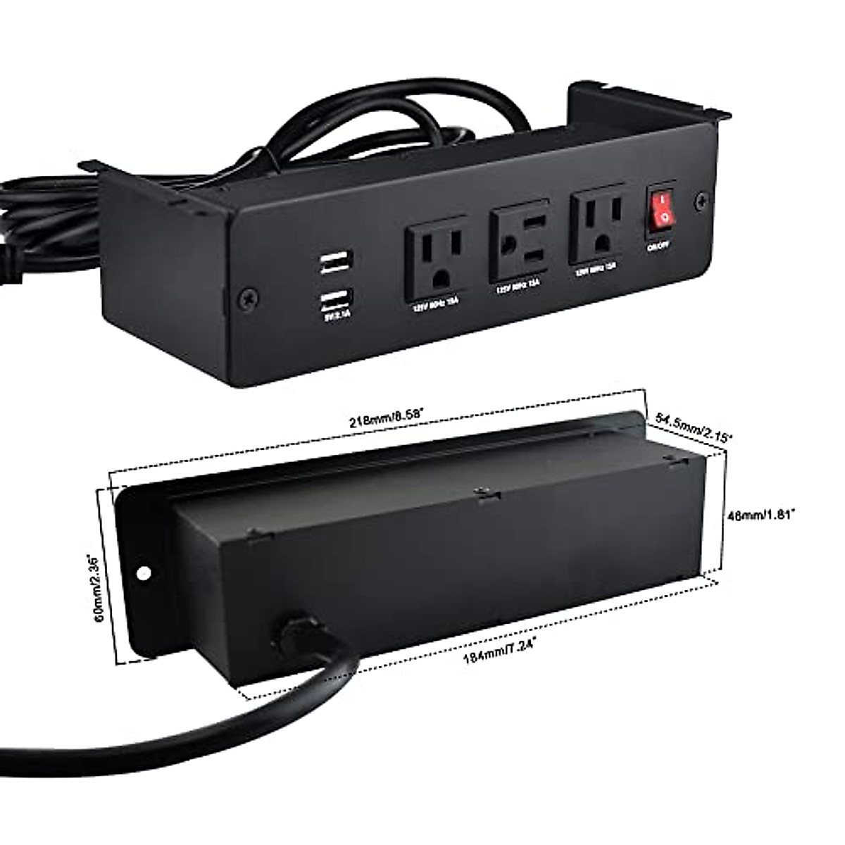 Under Desk Power Strip 3 AC Outlets & 2 USB Ports Desk Mountable Power Strip with 9.85ft Power Cord for Home Office Standing Desk