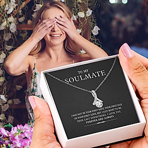 Soulmate Necklace for Wife, Girlfriend | To My Soulmate Necklace for Women | Luxurious Gift Box | Ideal for Valentine's Day, Christmas, Birthdays | Elegant 14k White Gold over Stainless Steel