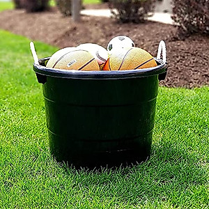 Homz 18 Gallon Durable Plastic Utility Storage Bucket Tub Organizers with Strong Rope Handles for Indoor and Outdoor Use, Black, 6 Pack