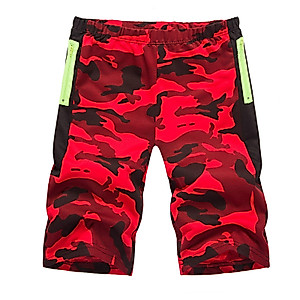 Men's Cargo Short Summer Casual Fitness Bodybuilding Camouflage Print Workout Shorts(Red, XXL)