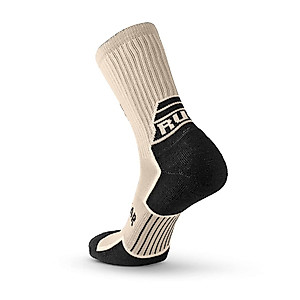 MudGear Ruck Crew Socks - Merino-Wool Hiking Sock for Women and Men for Sport, Gym, Running, Basketball, Football, Military, Work etc. - Boot Height Armour Cushioned Athletic Socks (Tan/Black, Large)