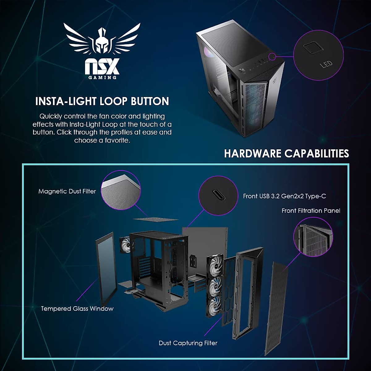 NSX GAMING Desktop Pc AMD Ryzen 7 5700X, RTX 3060 Ventus 2X, 1TB NVME SSD, 16GB DDR4 RAM 3600 RGB, 650W Bronze PSU, 240mm Watercooling, Wi-Fi, Windows 11 Home 64, Keyboard and Mouse Gamer