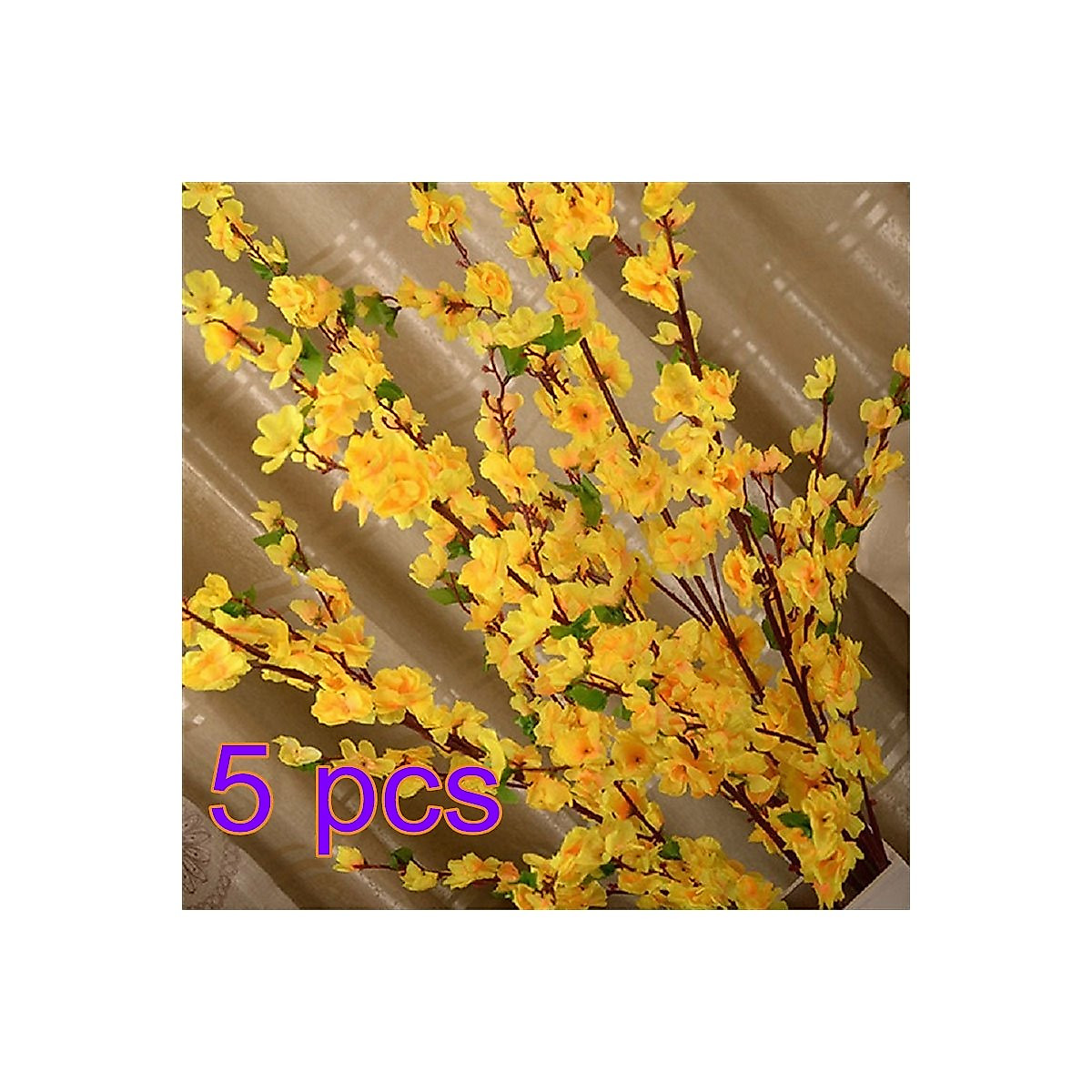 Londegeri 5 Yellow Pink Peach Blossom Artificial Flowers Fake Flower Simulation Flower Table Decoration Accessories Party Beach Theme Decorations Home Hotel Office Wedding Party Garden Decor