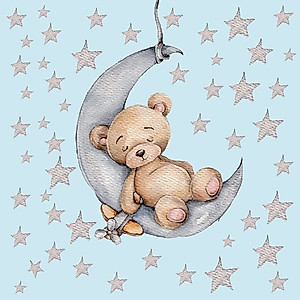 DEKOSH Moon & Stars Nursery Wall Decal with Sleepy Bear for Baby Nursery Decor