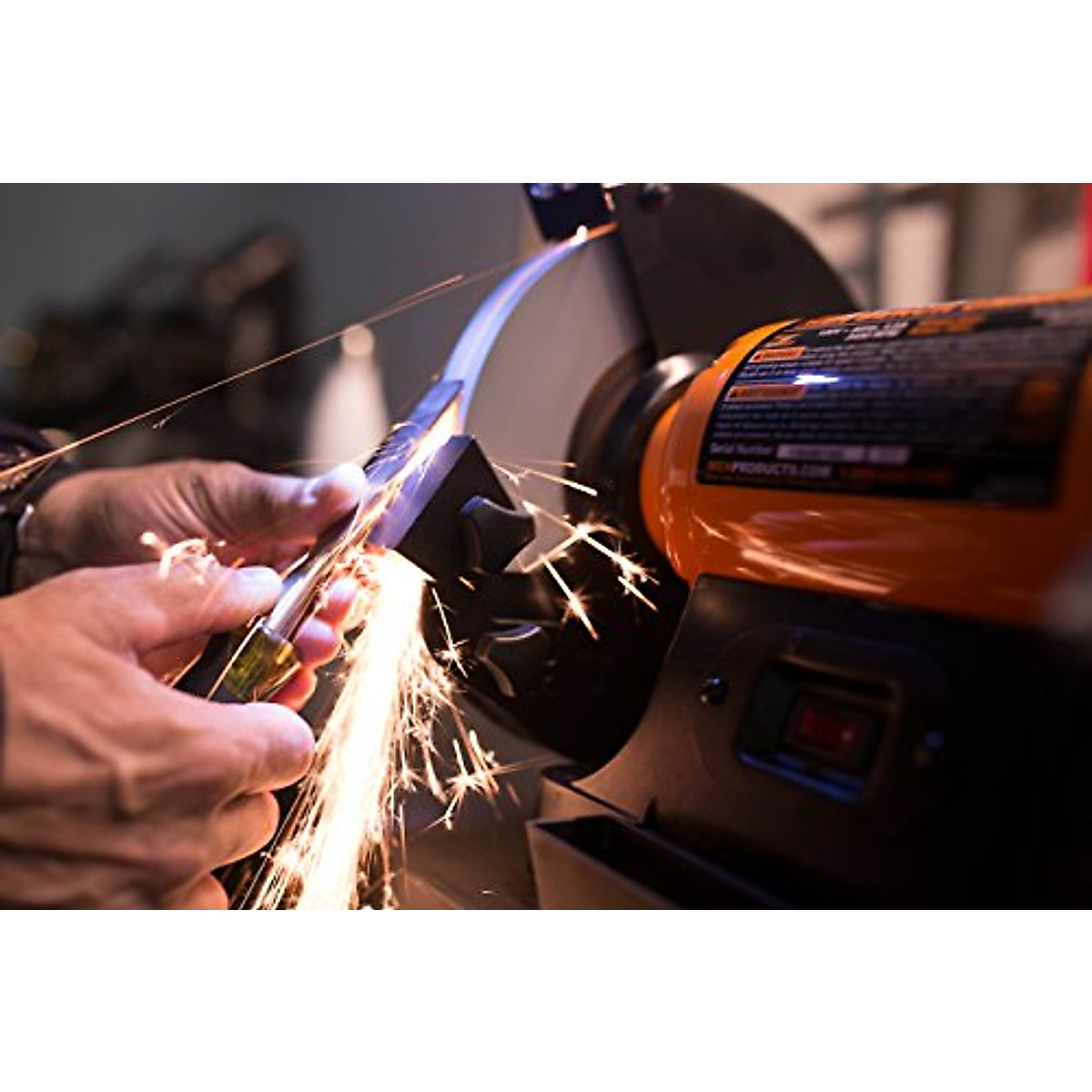 WEN BG4282 4.8-Amp 8-Inch Single Speed Bench Grinder with LED Work Lights, 14 x 10 x 11.75 inches, Black and Orange