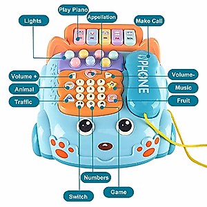Kimery Baby Phone Toy,Baby Toy Phone Cartoon Baby Piano Music Light Toy Children Pretend PhoneToy Gift Game Boy Girl Early Education Gift Blue (18 M+)