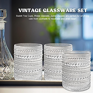 UPZAI 12oz Vintage Drinking Glasses Set of 4, Kitchen Glassware Old Fashioned Glass Cups, Aesthetic Water Cups for Beside Beverage Juice Coffee Beer Cocktail Whiskey (Clear)