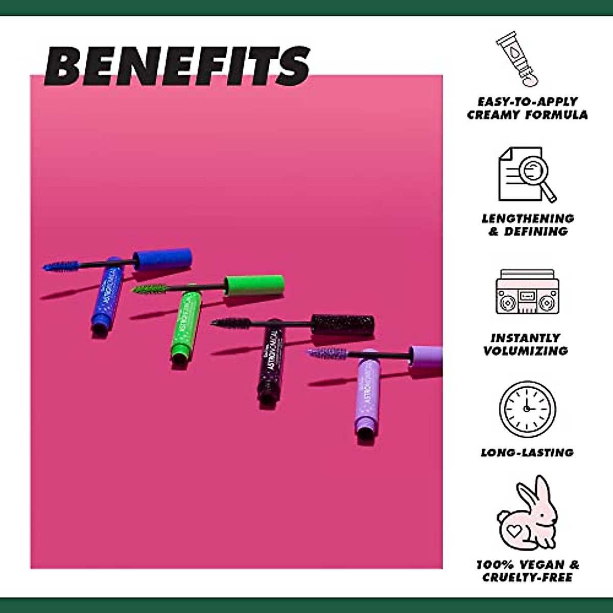 Lime Crime Astronomical Volumizing Vegan Mascara, 51 (Kelly Green) - Easy-to-Apply Creamy Formula with Bold & Full Lashes - Fiber Brush Separates and Defines for Instant Volume - Vegan & Cruelty Free